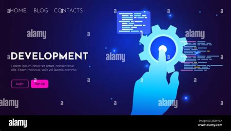 Web Development Coding And Programming Futuristic Banner Hand