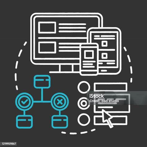 인터페이스 테스트 분필 개념 아이콘입니다 Ux Ui 체크 아이디어 씬 라인 일러스트 소프트웨어 개발 단계 응용 프로그램 프로그래밍 및 코딩 It 프로젝트 아이디어 벡터 절연