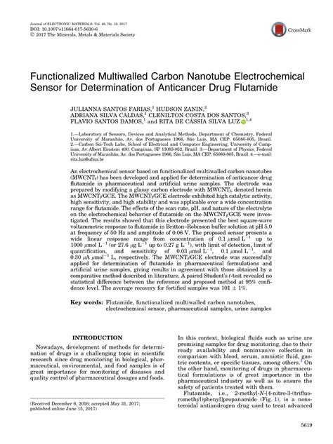 Pdf Functionalized Multiwalled Carbon Nanotube Electrochemical Sensor For Determination Of