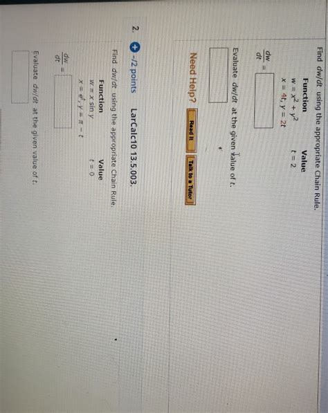solved find dw dt using the appropriate chain rule function