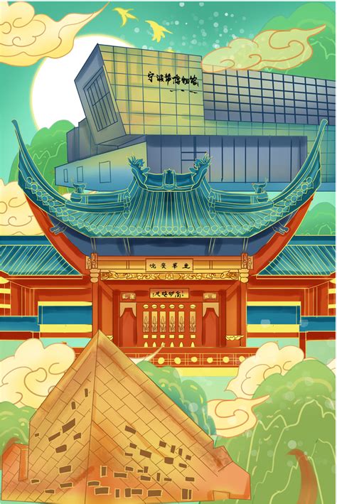 国潮手绘风格宁波城市地标建筑插画psd下载 编号530673014166132435 设图网