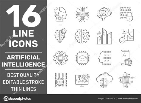 인공지능 Iot 그리고 기계 학습 라인 아이콘들의 집합입니다 간단 한 픽토그램 팩 현대 성화들은 골자 형식으로 수집 된다 흰색 배경에 벡터 그림 이 있습니다