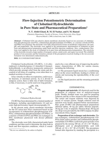 Pdf Flow Injection Potentiometric Determination Of Clobutinol