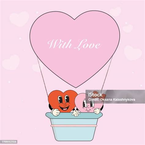 그루비 캐릭터 귀여운 하트 열기구 사랑의 개념 해피 발렌타인 데이 1960 1969 년에 대한 스톡 벡터 아트 및 기타 이미지 1960 1969 년 1970 1979