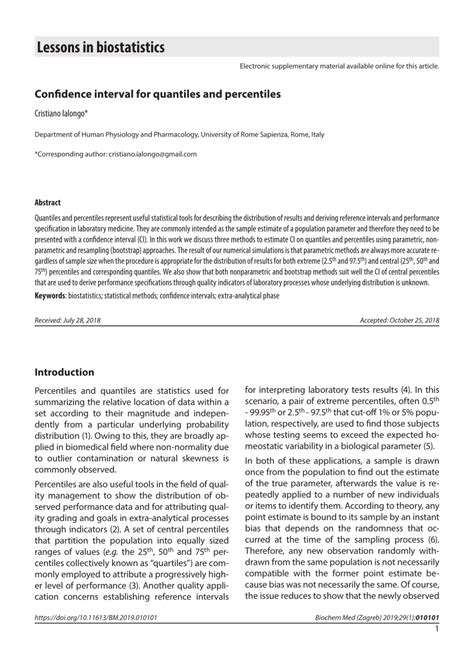 Pdf Confidence Interval For Quantiles And Percentiles