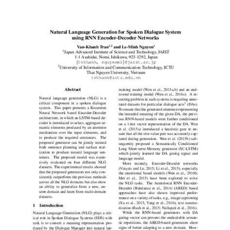 natural language generation for spoken dialogue system using rnn encoder decoder networks acl