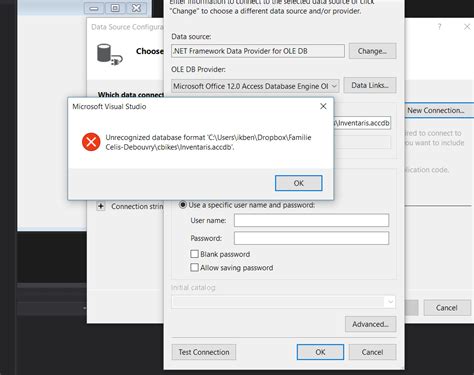 C Visual Studio 2017 Unrecognised Database Format Trying To Add A
