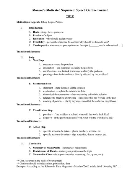 Monroes Motivated Sequence Outline Template Employee Onboarding Template