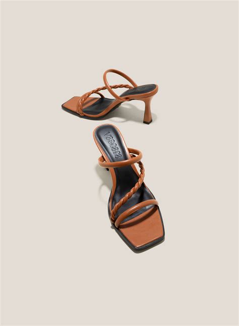 Twisted Straps Square Toe Mules Mul 0196 Brown Vascara
