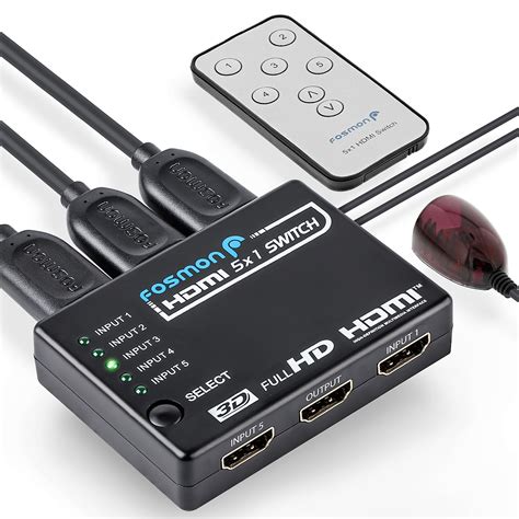 Fosmon Intelligent 5x1 5 Port Hdmi Switch Switcher With Ir Remote And