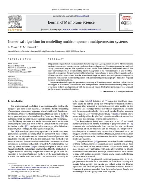 Pdf Numerical Algorithm For Modelling Multicomponent Multipermeator