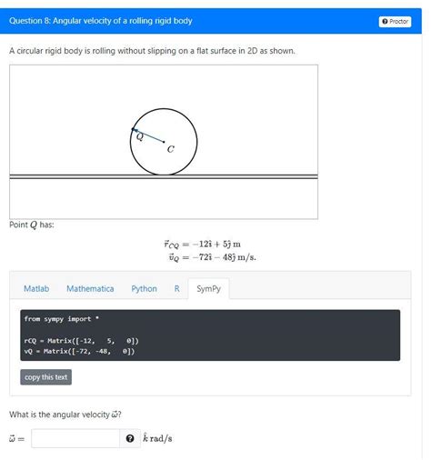 Solved Question Angular Velocity Of A Rolling Rigid Body Chegg