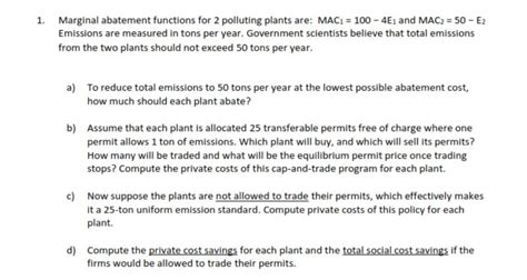 solved 1 marginal abatement functions for 2 polluting