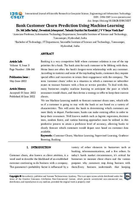 Pdf Bank Customer Churn Prediction Using Machine Learning