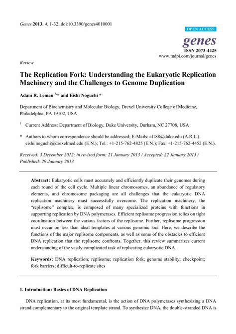 Pdf The Replication Fork Understanding The Eukaryotic Replication Dokumentips