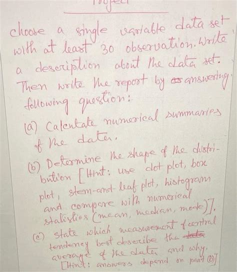 solved choose a single variable data set with at least 30