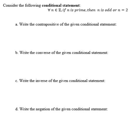 Solved Consider The Following Conditional Statement Vn E Z