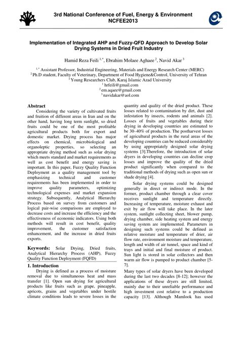 Pdf Implementation Of Integrated Ahp And Fuzzy Qfd Approach To Develop Solar Drying Systems In