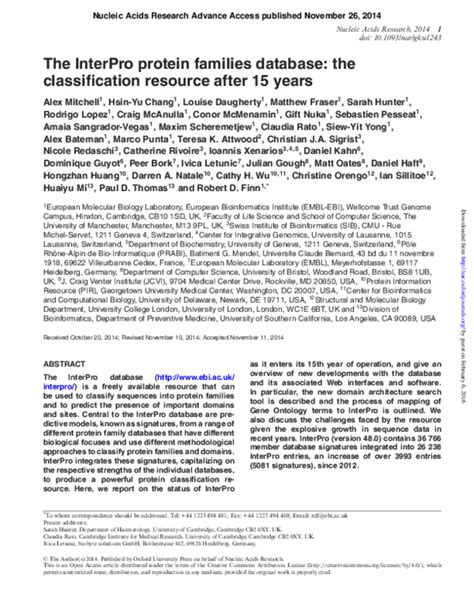 Pdf The Interpro Protein Families Database The Classification