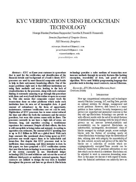 Kyc Verification Using Blockchain Technology Pdf Information Technology Management Computing