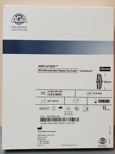 Sjm 9 Asd Mf 025 Amplatzer Cribriform Multifenestrated Septal Occluder 8f 25mm 45° Curve