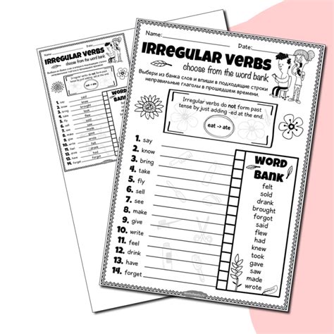 Irregular Verbs Choose From The Word Bank Неправильные глаголы