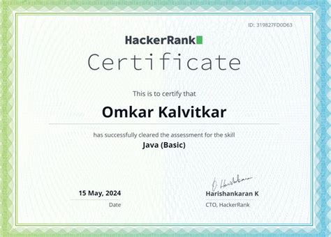 Omkar Kalvitkar On Linkedin Hackerrank Java Certificate