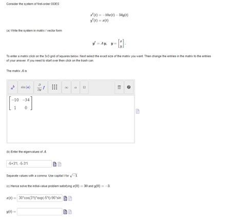 Solved Consider The System Of First Order ODES T Chegg