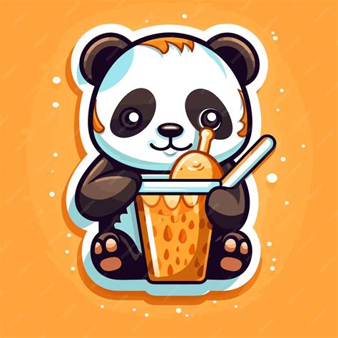 Cute Panda Drinking Boba Milk Tea Vector Illustration Premium Ai