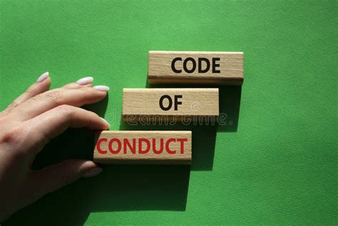 Code Of Conduct Symbol Wooden Blocks With Words Code Of Conduct Beautiful Green Background