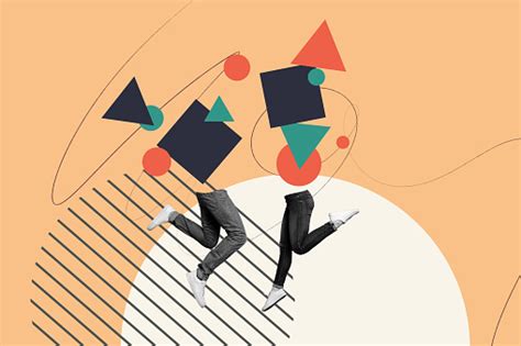 크리 에이 티브 콜라주 그림 검정 흰색 캐리커처 반 인간 커플 실행 점프 함께 춤 다채로운 그림 낙서 스케치 독점 템플릿 0명에