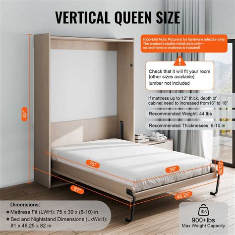 Vevor Vertical Murphy Bed Kit For Queen Mattress Diy Wall Bed Hardware