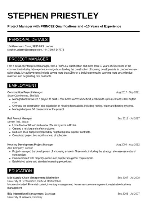 CV Example Project Manager Jobseeker