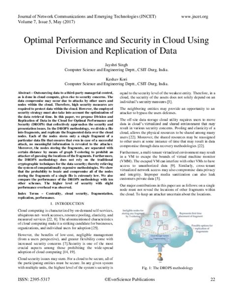 Pdf Optimal Performance And Security In Cloud Using Division And