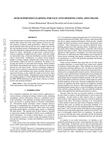 Semi Supervised Learning For Face Anti Spoofing Using Apex Frame Deepai