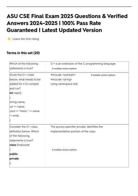 Asu Cse Final Exam 2025 Questions And Verified Answers 100 Pass Rate Guaranteed Latest