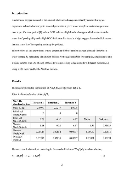 Biochemical Oxygen Demand Lab Report Chem2610 Environmental