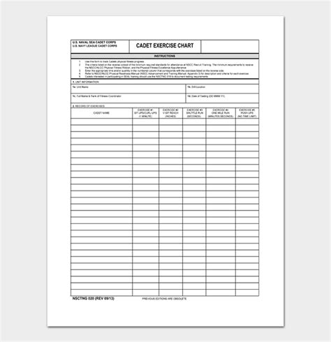 Printable Exercise Charts Word PDF ᐅ Free Download