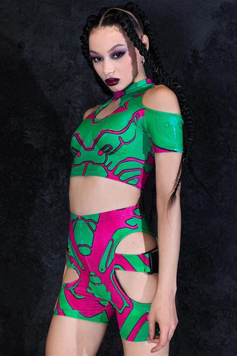 Green Assassin Doll Cutout Biker Shorts Devil Walking