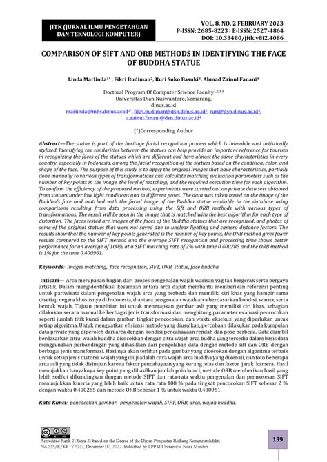 Pdf Comparison Of Sift And Orb Methods In Identifying The Face Of Buddha Statue