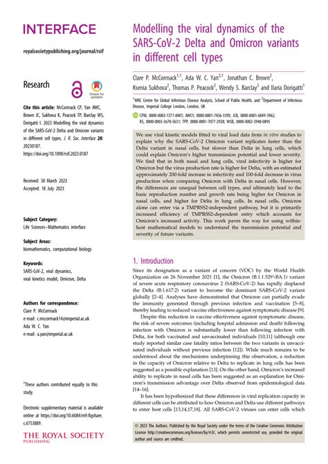 Pdf Modelling The Viral Dynamics Of The Sars Cov 2 Delta And Omicron