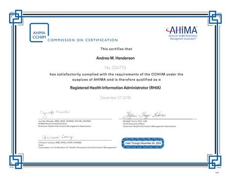 Henderson Ahima Rhia Certification Pdf