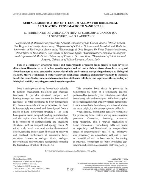 Pdf Surface Modification Of Titanium Alloys For Biomedical Application From Macro To Nano Scale