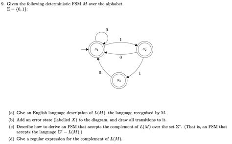 Solved 9 Given The Following Deterministic Fsm M Over The