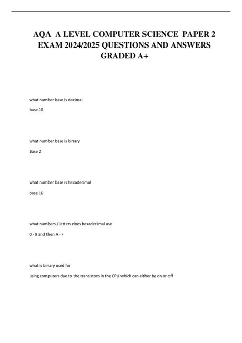 aqa a level computer science paper 2 exam 2024 2025 questions and