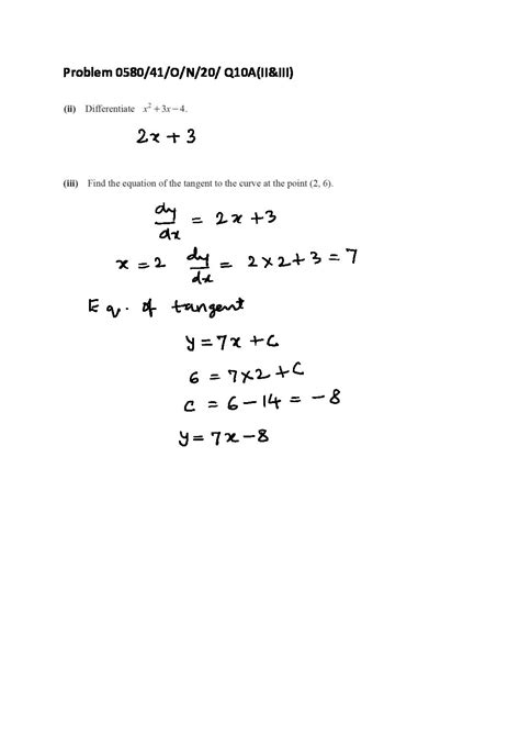 Solution Igcse Paper 4 Differentiationproblem 058041on20q10aii