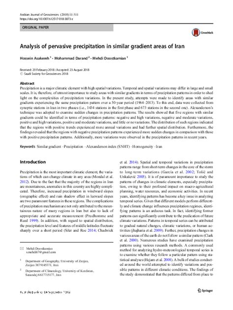 Pdf Analysis Of Pervasive Precipitation In Similar Gradient Areas Of Iran