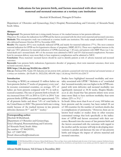 Pdf Indications For Late Preterm Birth And Factors Associated With