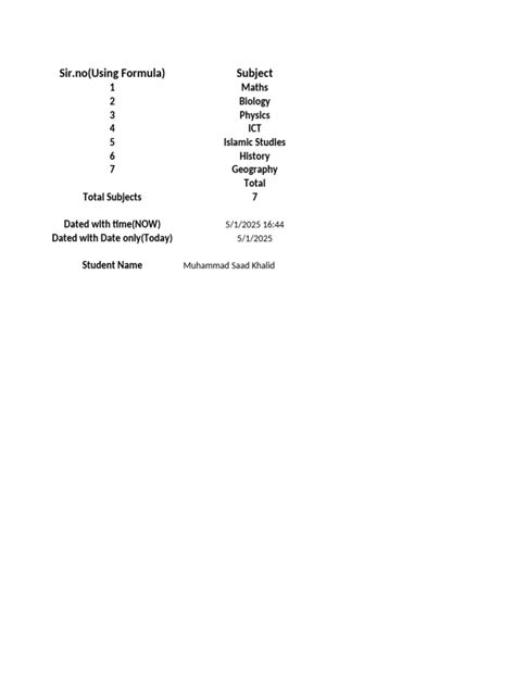 Assignment 1basic Functions Of Excel Muhammad Saad Khalid 1 Pdf