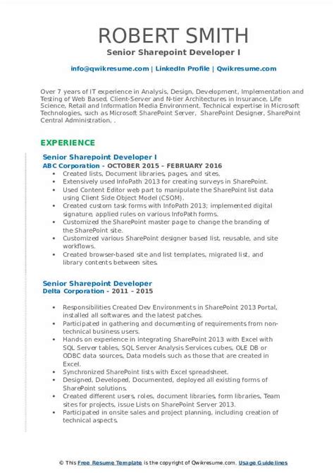 Sharepoint Developer Resume